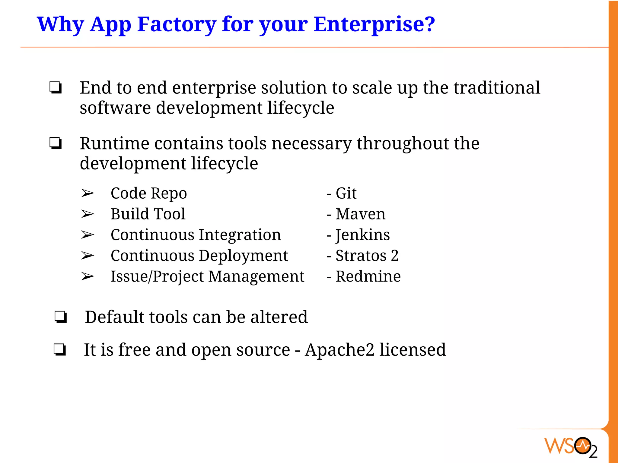 Managing enterprise applications with the WSO2 App Factory | PDF