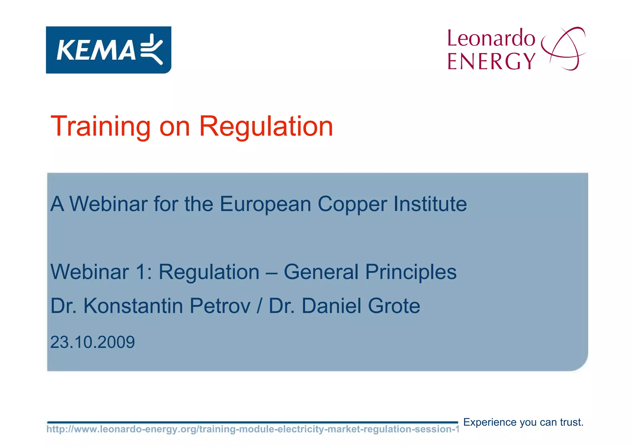 Electricity Markets Regulation - Lesson 1 - Regulation General ...