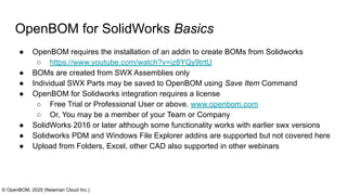 OpenBOM Webinar #24 - Mastering Solidworks BOMs | PDF