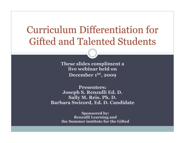 Curriculum Differentiation For Gifted And Talented Students Webinar | PDF