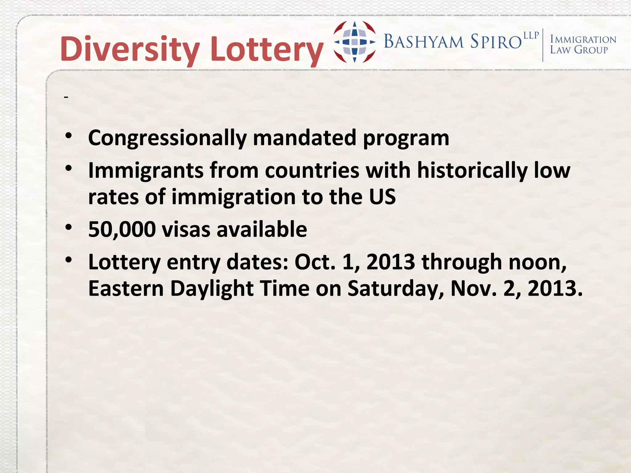 The Diversity Visa Lottery Program | PPT