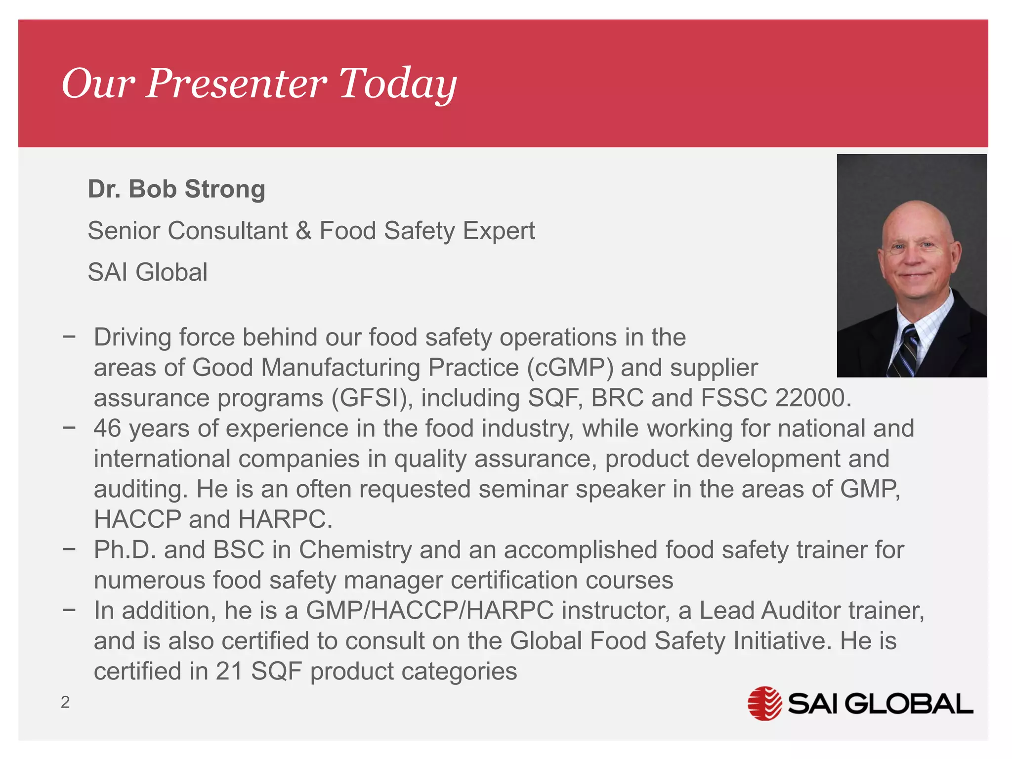 SAI Global Webinar: Tips to conduct an effective food safety risk assessment | PPT