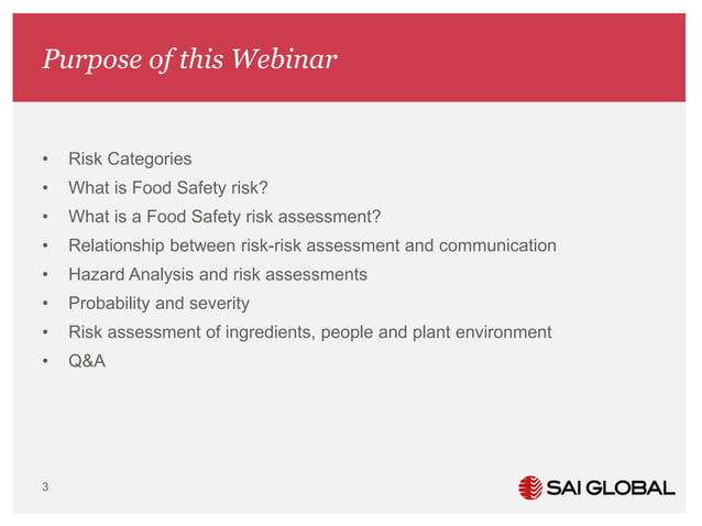 SAI Global Webinar: Tips to conduct an effective food safety risk assessment | PPT