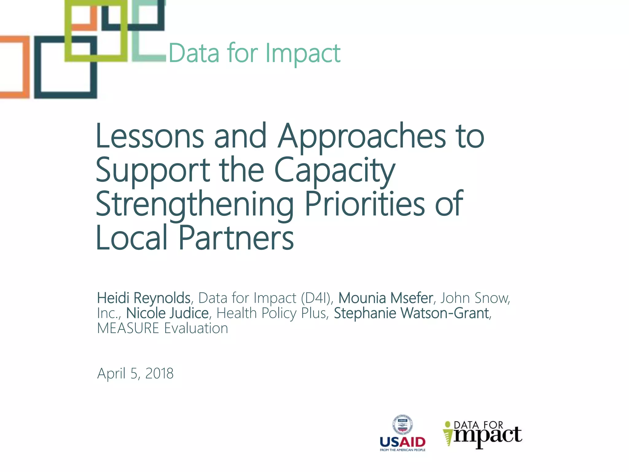Lessons and Approaches to Support the Capacity Strengthening Priorities ...