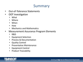 Evaluating Out Of Tolerance Instruments Webinar | PPT