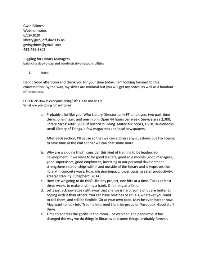 Balancing Library Management with Day-to-Day Responsibilities: Outline ...