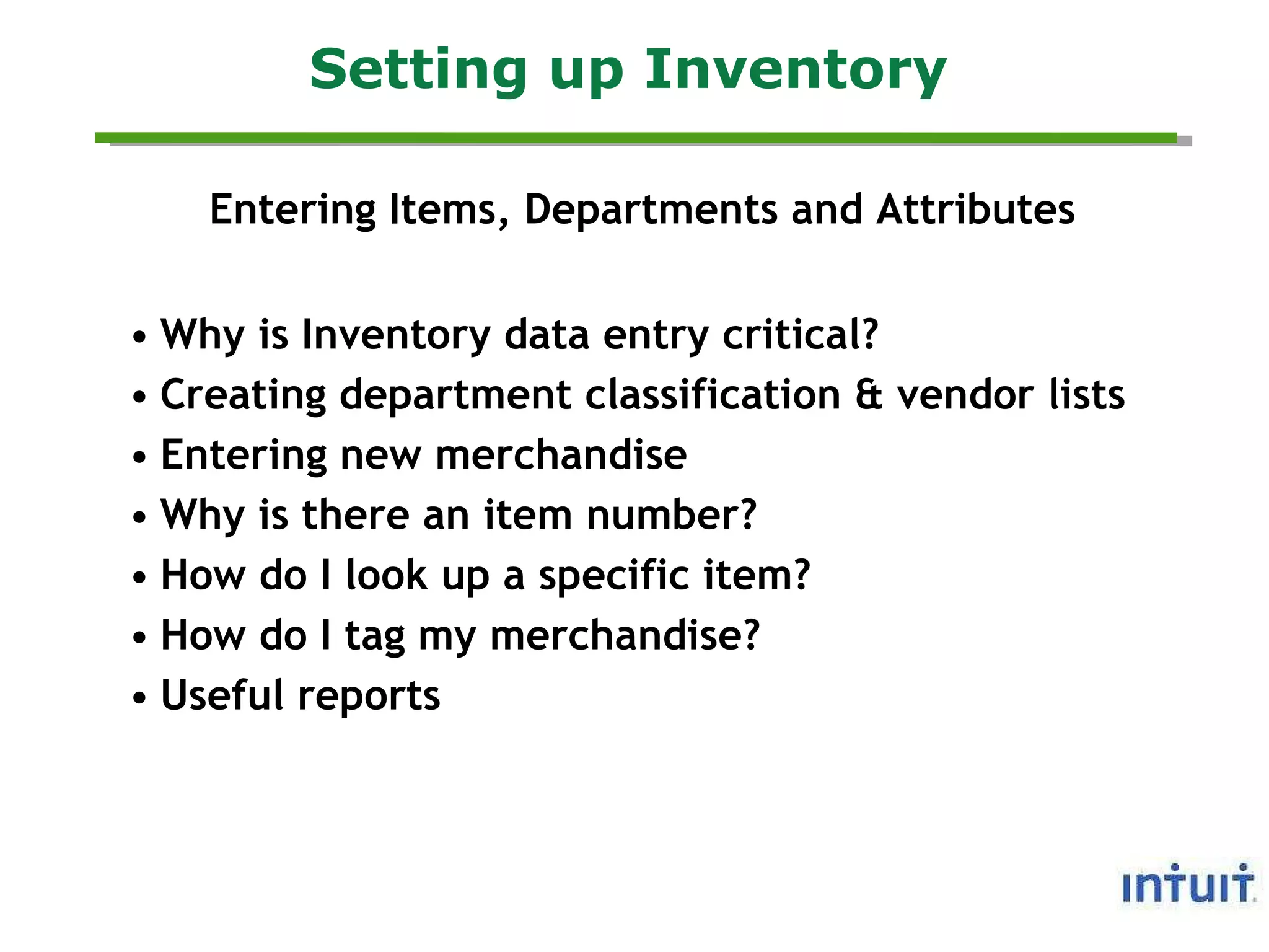 Inventory and Intuit Point of Sale | PPT