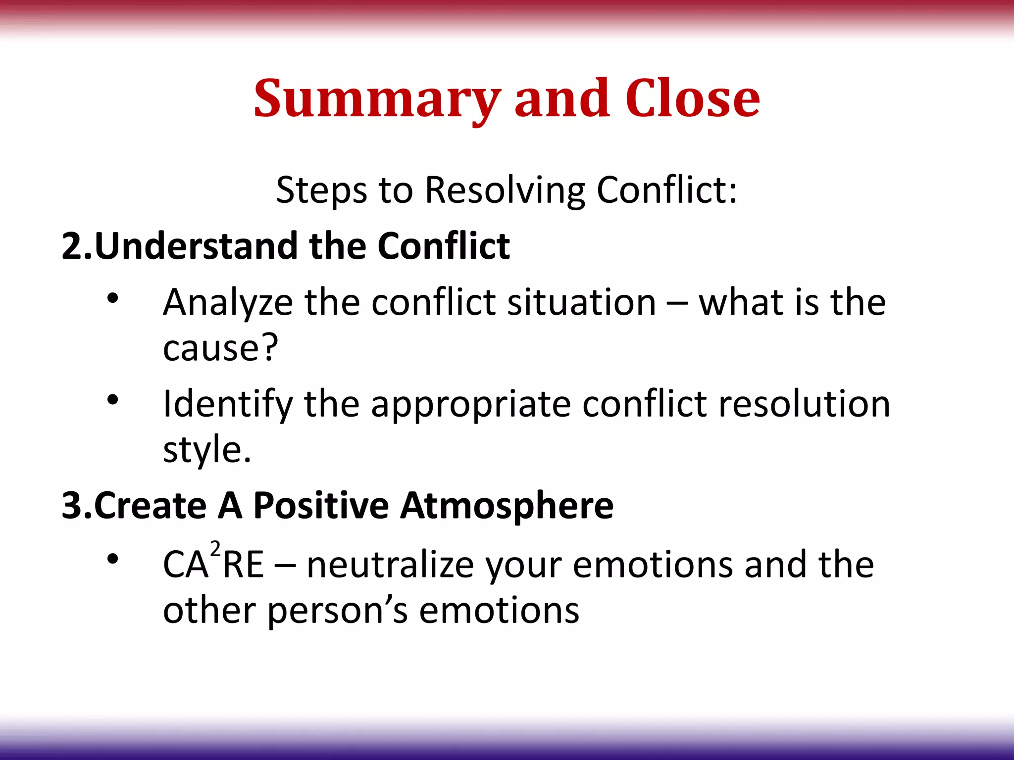 Tools and Techniques for Managing and Resolving Conflict | PPT
