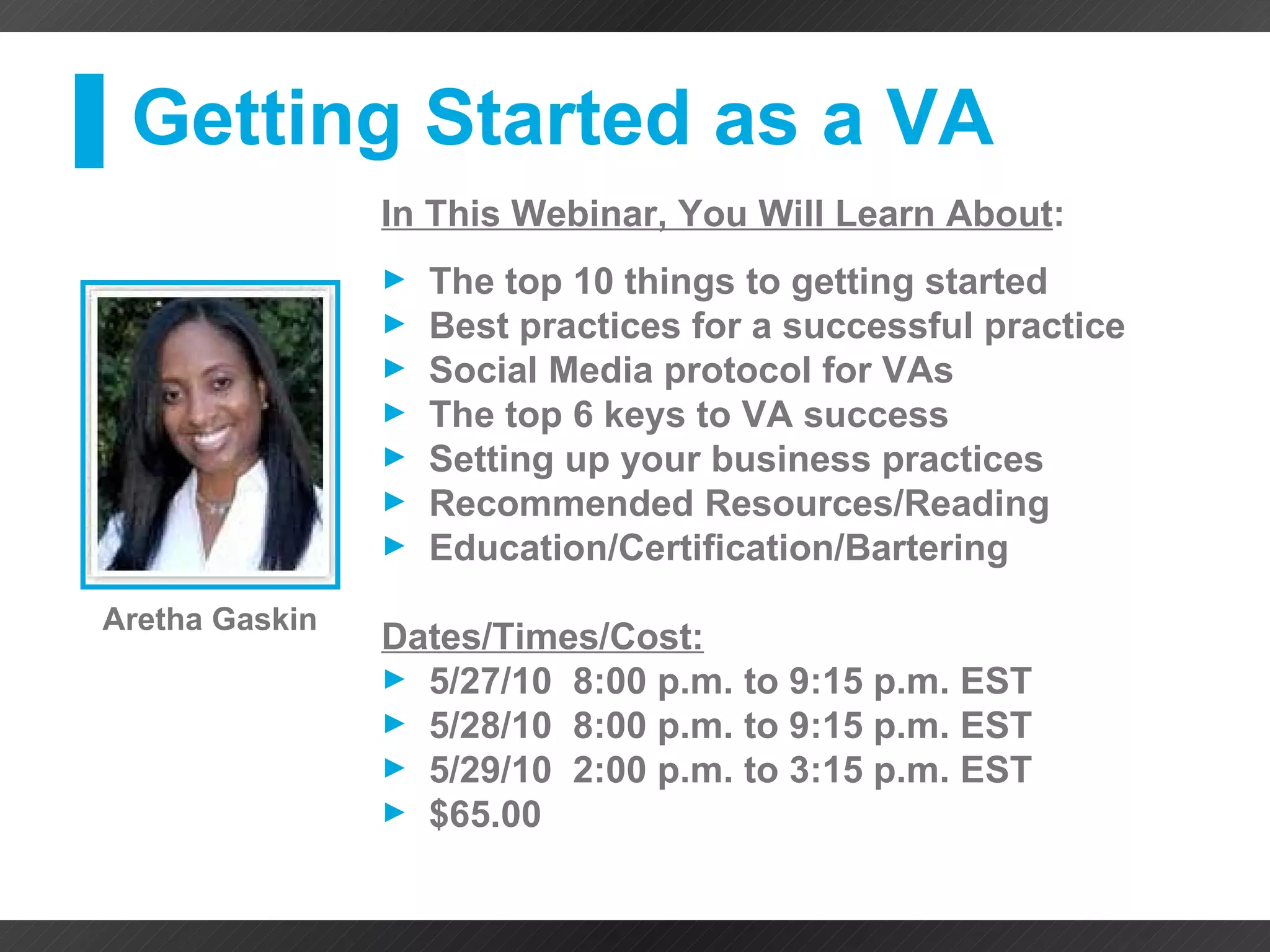 Webinars Series For New Virtual Assistants! | PPT