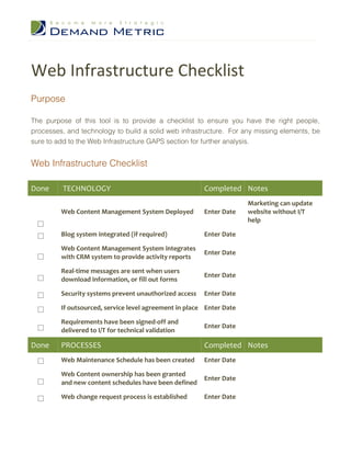 Web Infrastructure Checklist | PDF