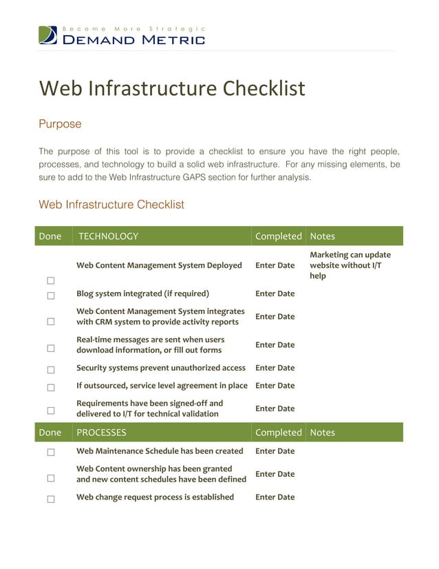Web Infrastructure Checklist | PDF
