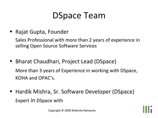 Webinito Corporate Presentation Dspace | PPT