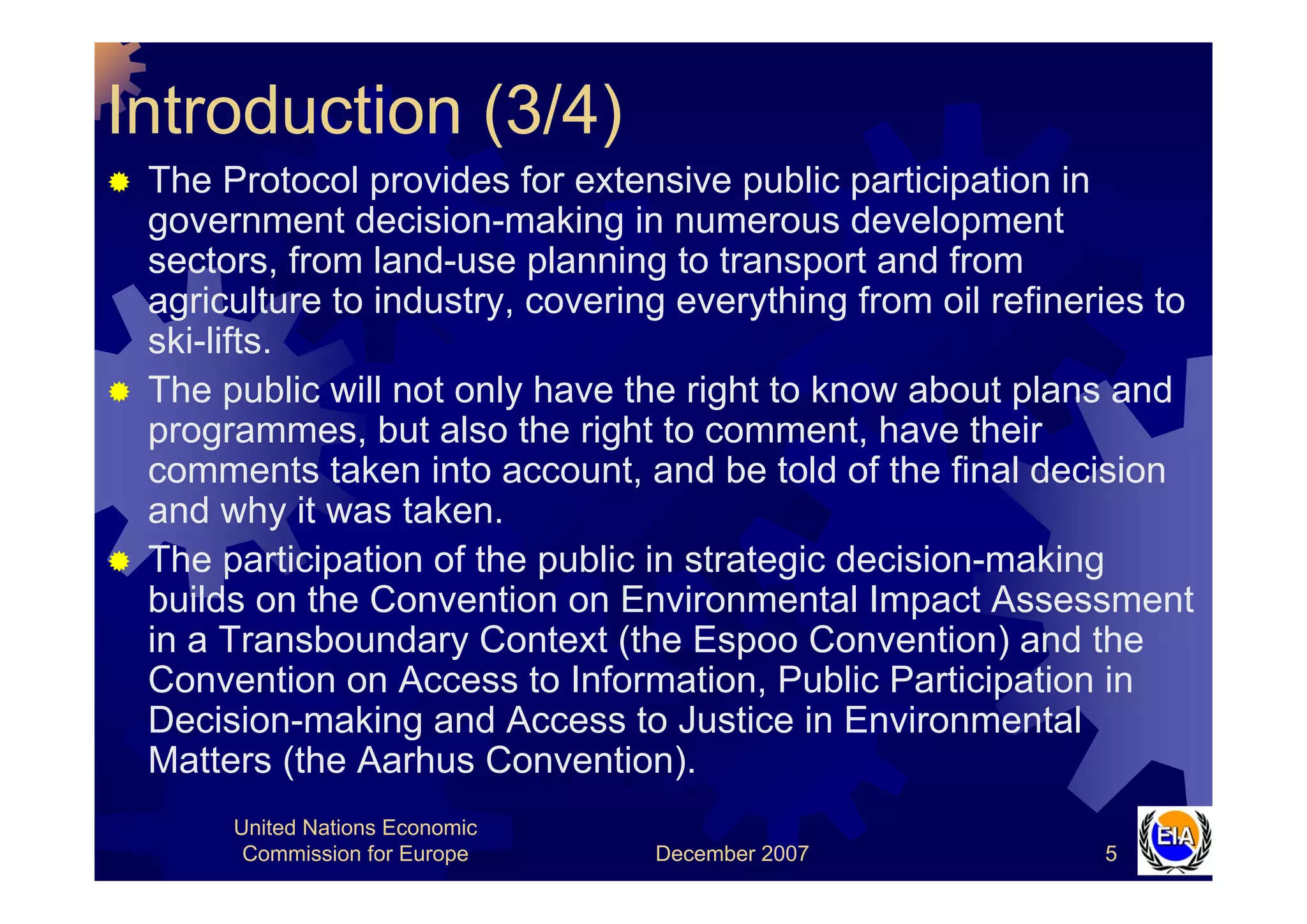 UNECE Protocol on Strategic Environmental Assessment (SEA) - An Introduction | PDF