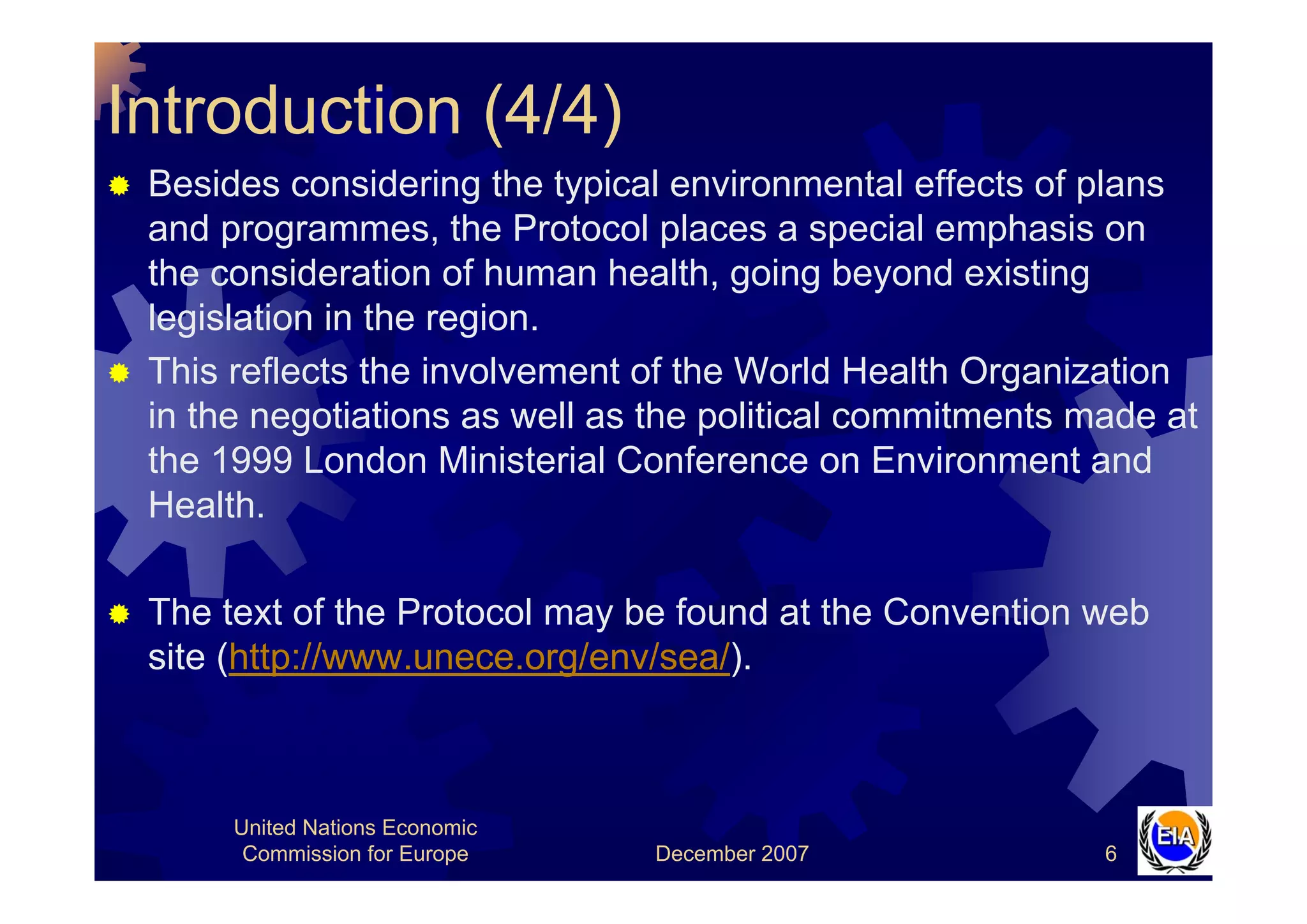 UNECE Protocol on Strategic Environmental Assessment (SEA) - An Introduction | PDF