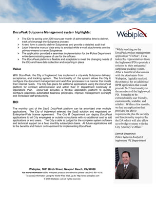 Webiplex Case Study On Docu Peak Subponea Management | PDF