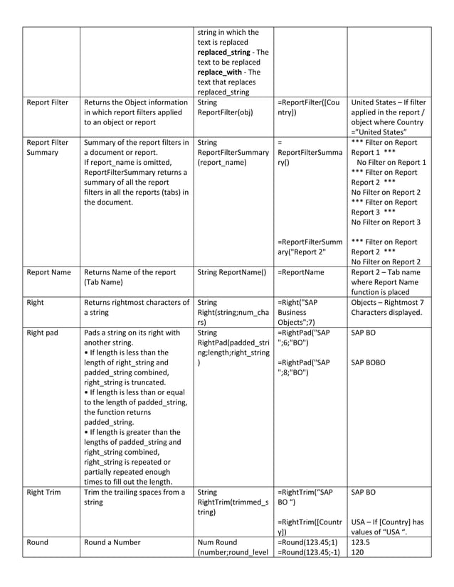 Webi Report Function Overview | PDF