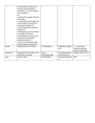 Webi Report Function Overview | PDF