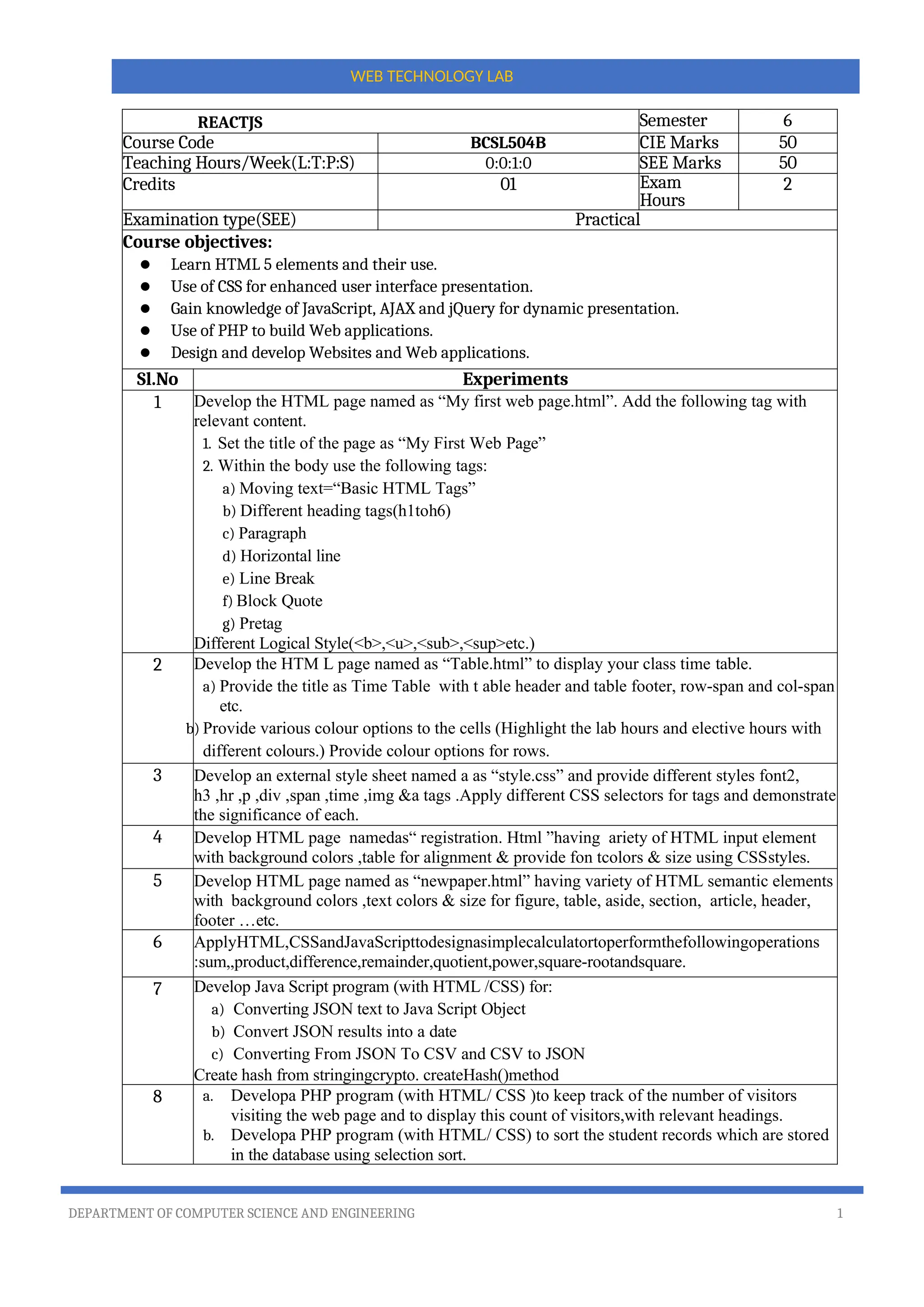 web lab manual for fifth semester BE course fifth semester vtu belgaum ...