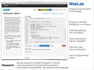 Weblab: Programming Education in the Browser | PDF
