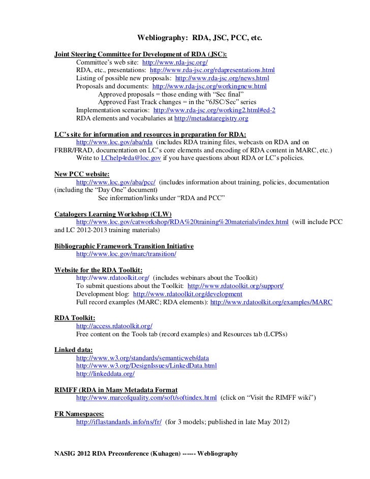 RDA and serials - Webliography