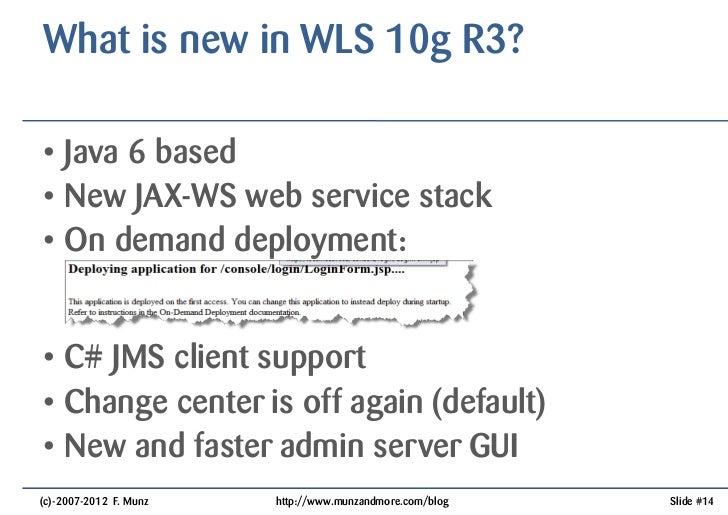 Oracle WebLogic: Feature Timeline from WLS9 to WLS 12c