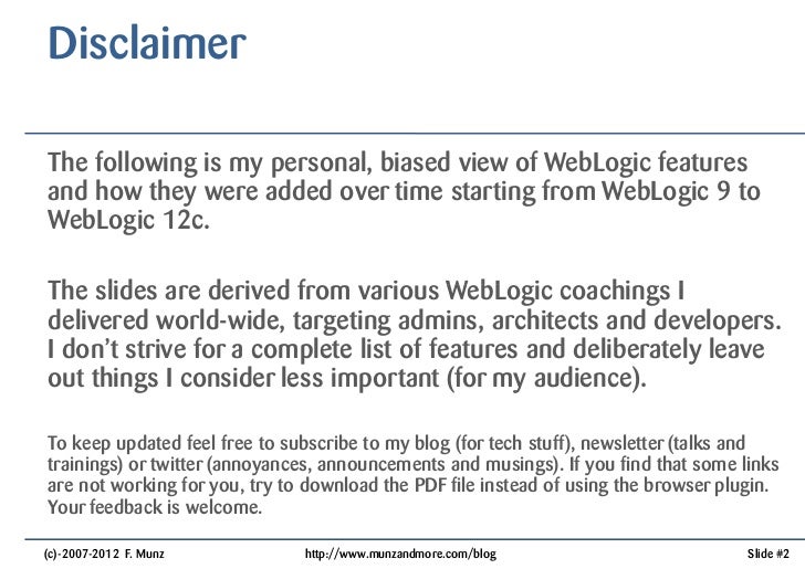 Oracle WebLogic: Feature Timeline from WLS9 to WLS 12c