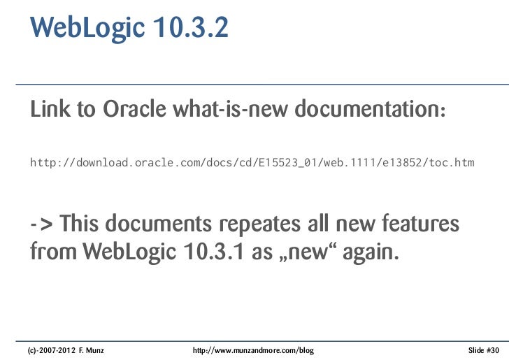 Oracle WebLogic: Feature Timeline from WLS9 to WLS 12c