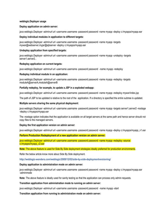 Weblogic.deployer usage | PDF
