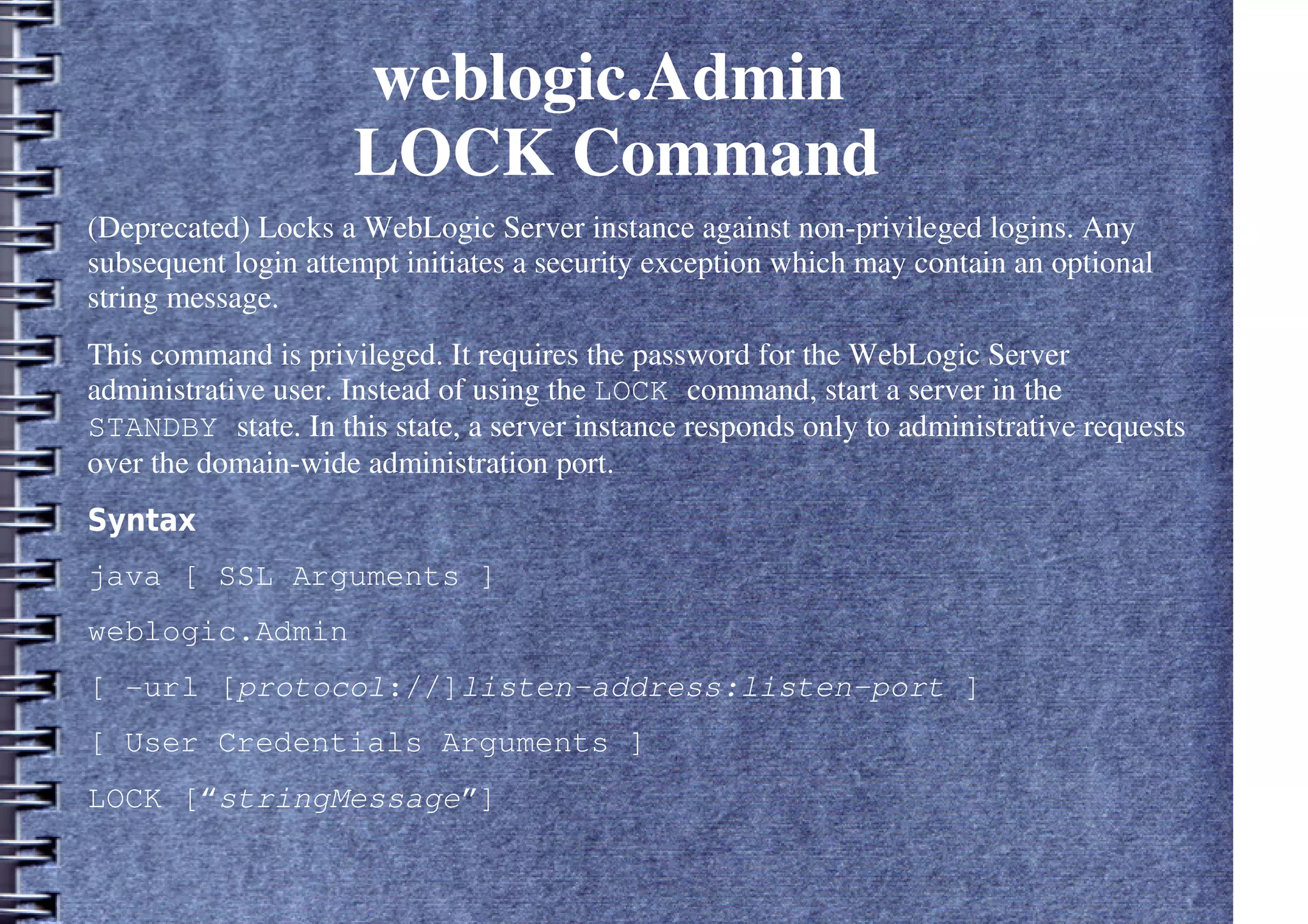 Weblogic Cluster Command Line Ppt