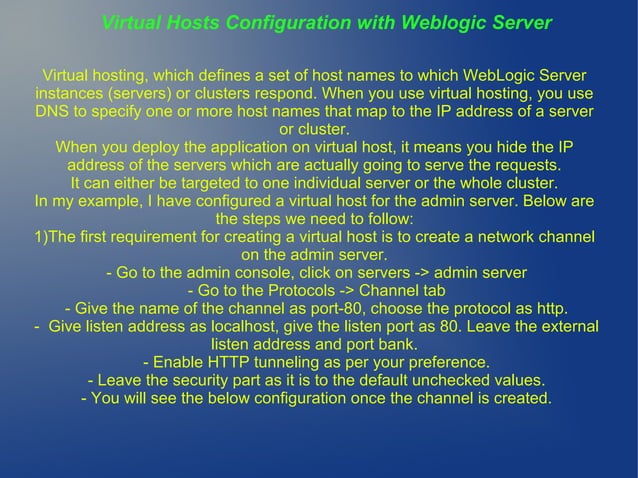 Virtual Hosts Configuration with Weblogic Server | ODP