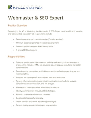 Webmaster & SEO Expert Job Description | PDF