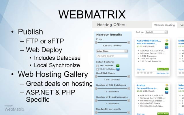 Microsoft WebMatrix Platform Overview | PPTX