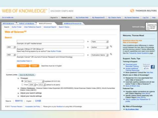 Web of Knowledge Arun Joseph MLISc | PPT