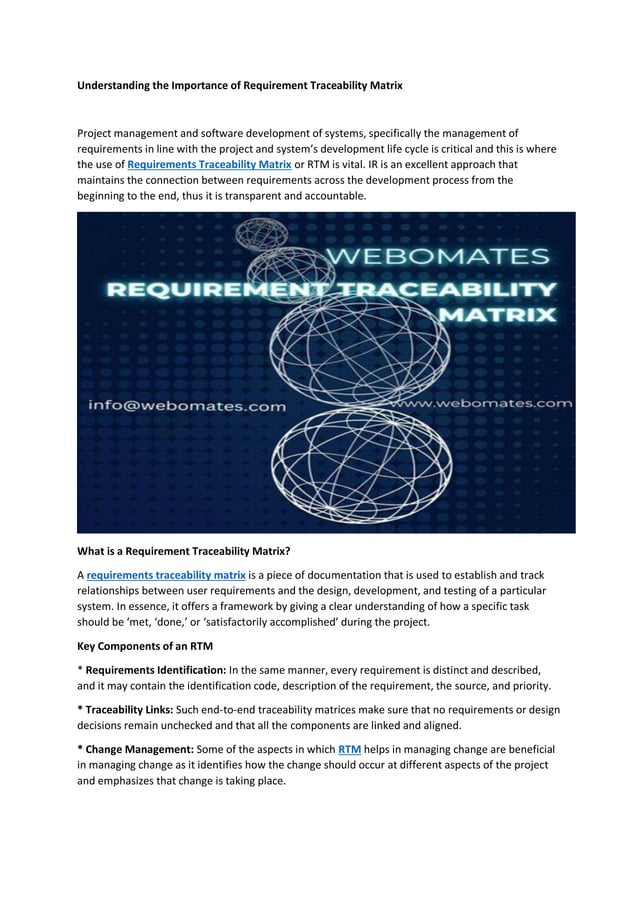 Importance of Requirement Traceability Matrix | PDF