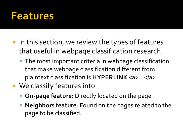 Webpage classification and Features Webpage classification and Features