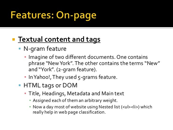 Webpage classification and Features Webpage classification and Features