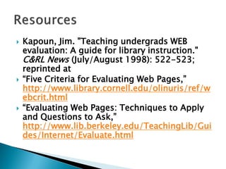 Web page evaluation Kim Reed | PPT