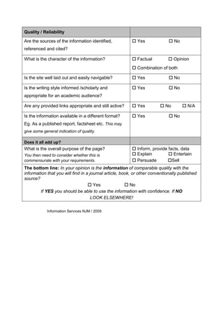 Web page evaluation quick checklist | PDF