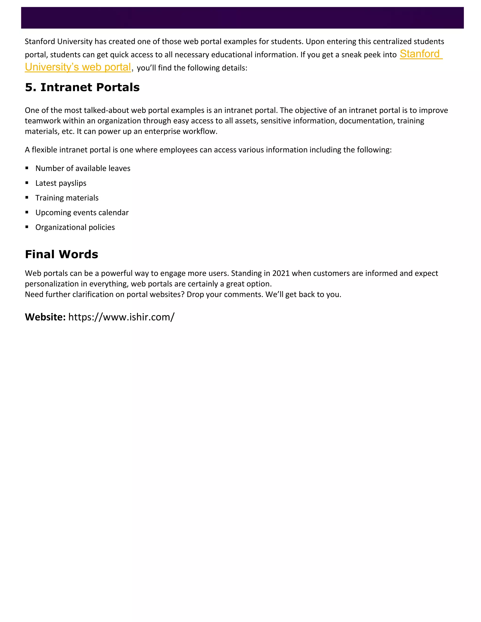 Web Portal Examples that every business can refer to | PDF
