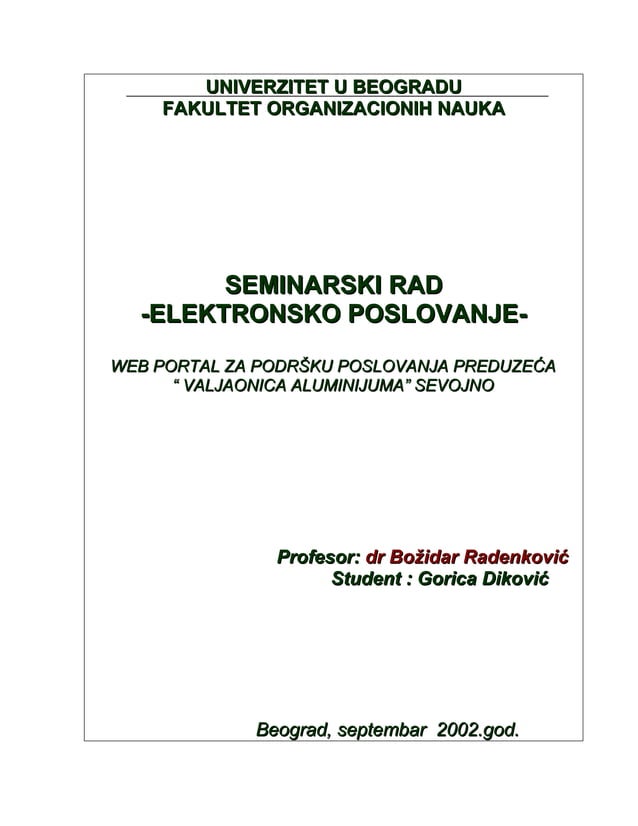 Web portal za podrsku poslovanja preduzeca valjaonica aluminijuma ...