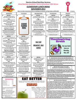 Web portrait november elementary menu 2011 | PDF | Healthy Cooking and ...