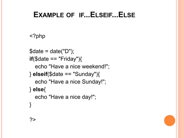Statements and Conditions in PHP | PPTX | Programming Languages | Computing