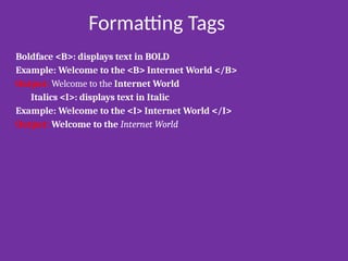 WEB PROGRAMMING.Introduction to HTML Heading Tags Formatting Tags | PPTX