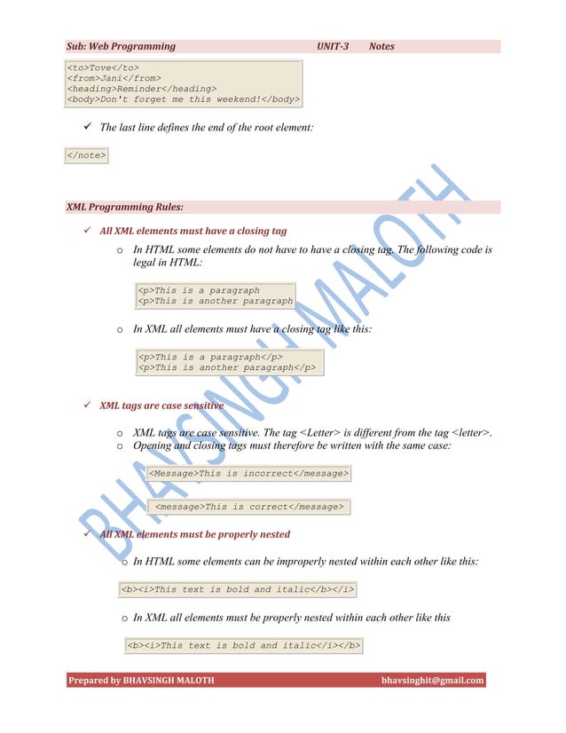 Web programming unit IIII XML &DOM NOTES BY BHAVSINGH MALOTH | PDF