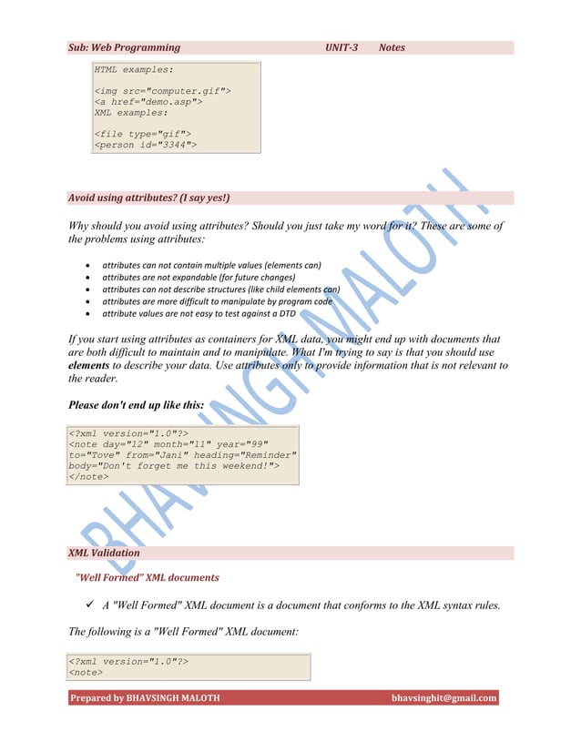 Web programming unit IIII XML &DOM NOTES BY BHAVSINGH MALOTH | PDF