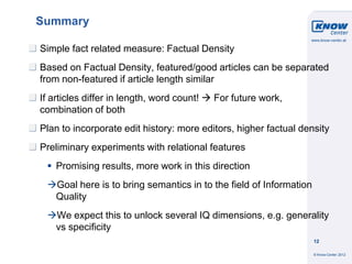 Measuring the Quality of Web Content using Factual Information | PPTX