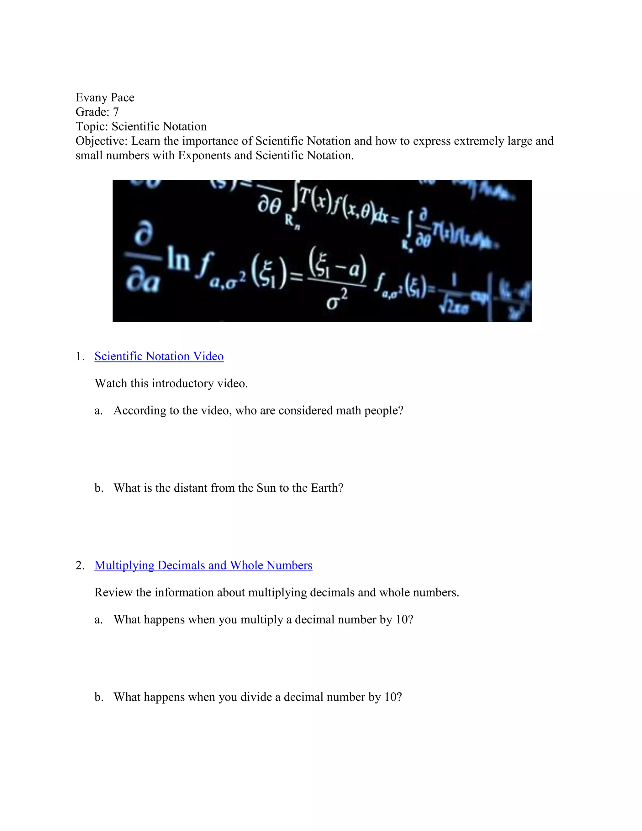 Scientific Notation Webquest | PDF