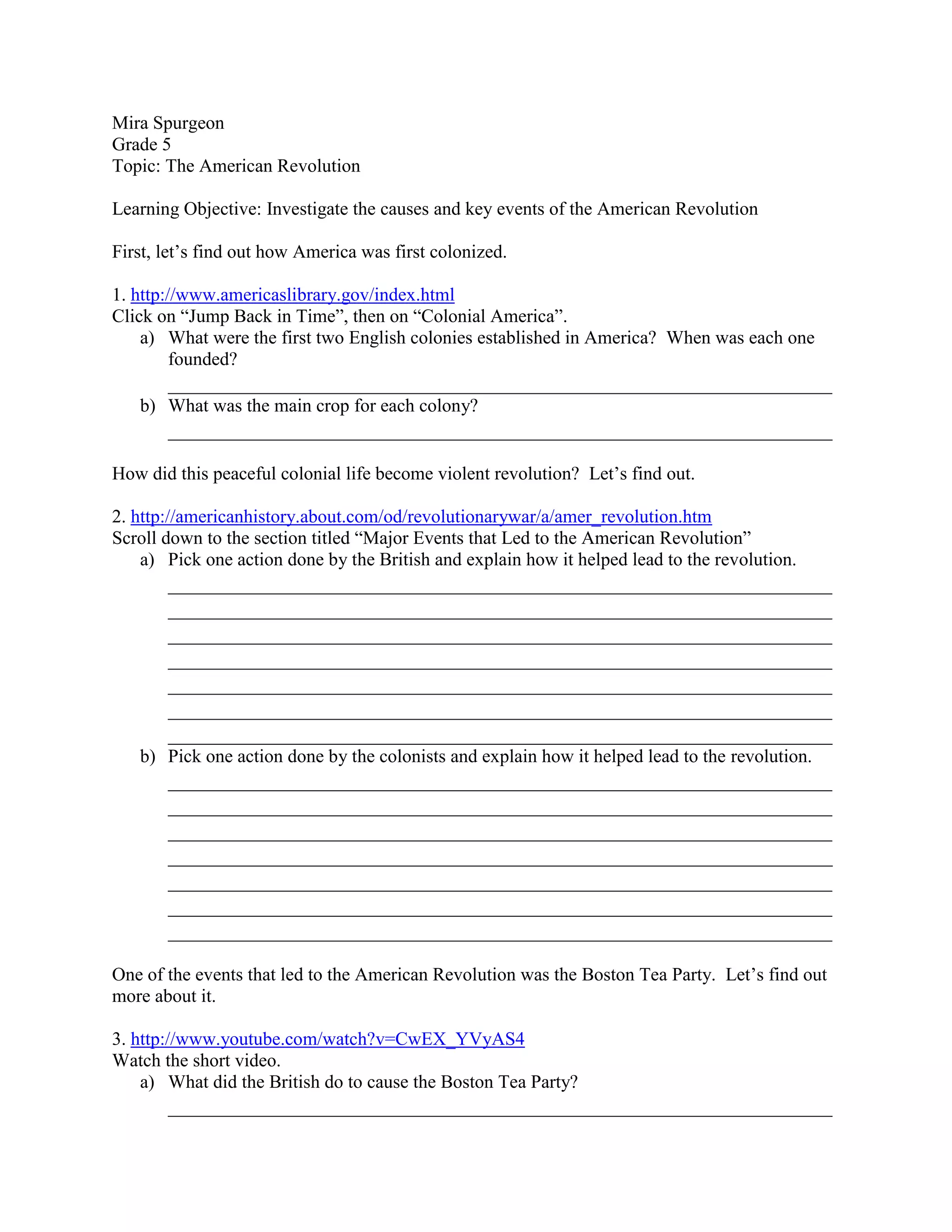 American Revolution Webquest | DOCX