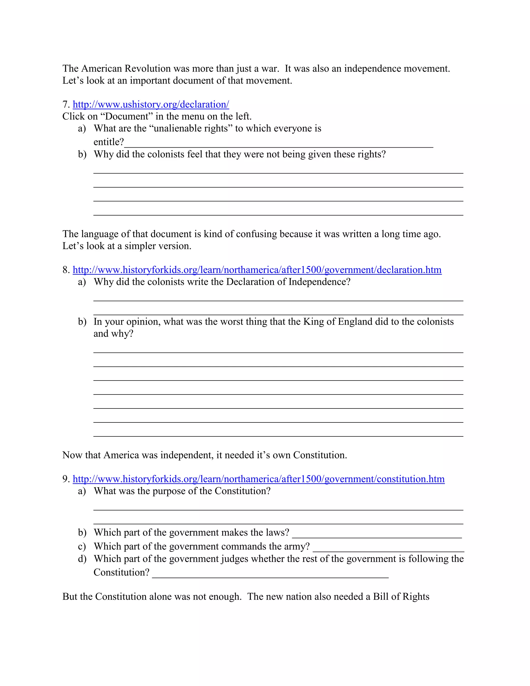 American Revolution Webquest | DOCX