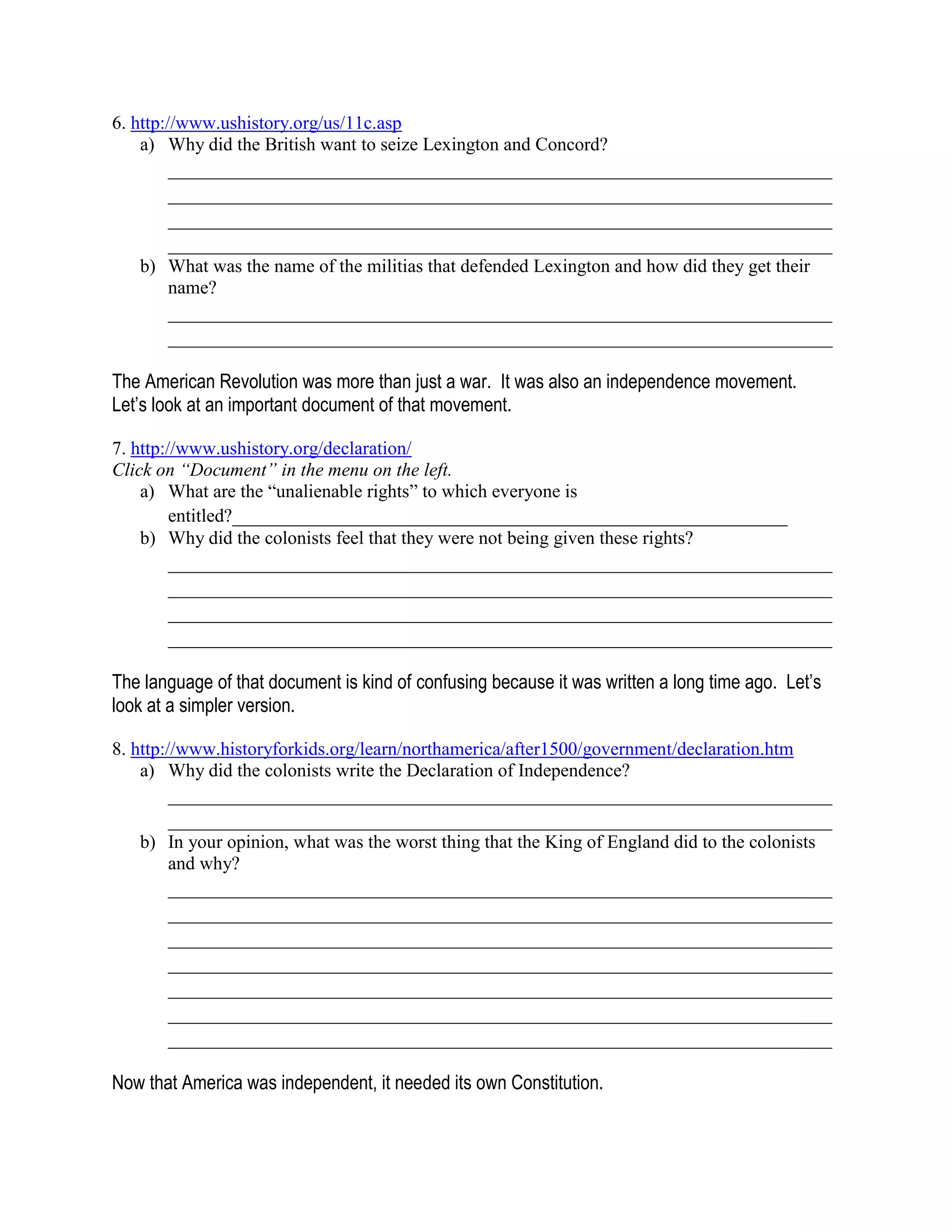 American Revolution Webquest | PDF